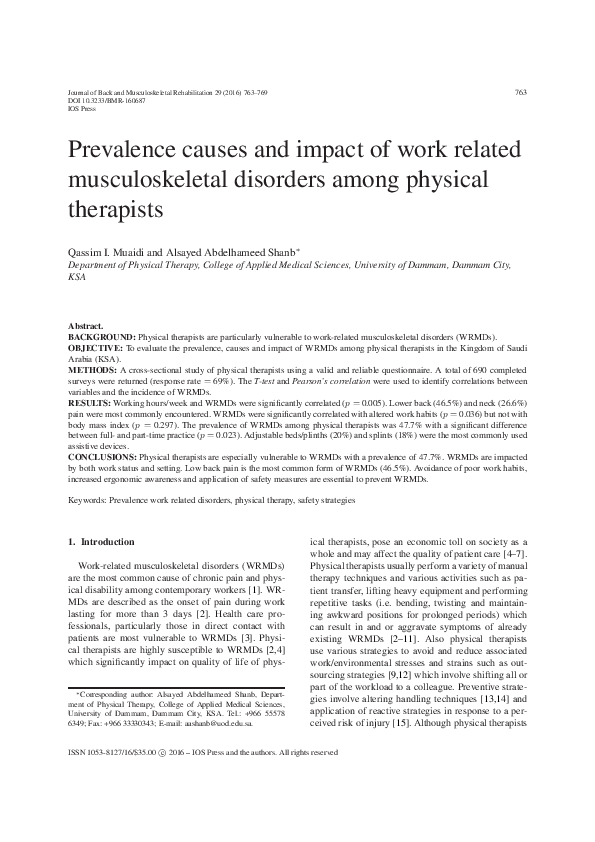 (PDF) Prevalence causes and impact of work related musculoskeletal disorders among physical ...