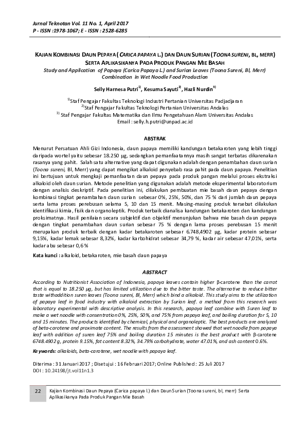 (PDF) Kajian Kombinasi Daun Pepaya (Carica papaya L.) dan Daun Surian ...