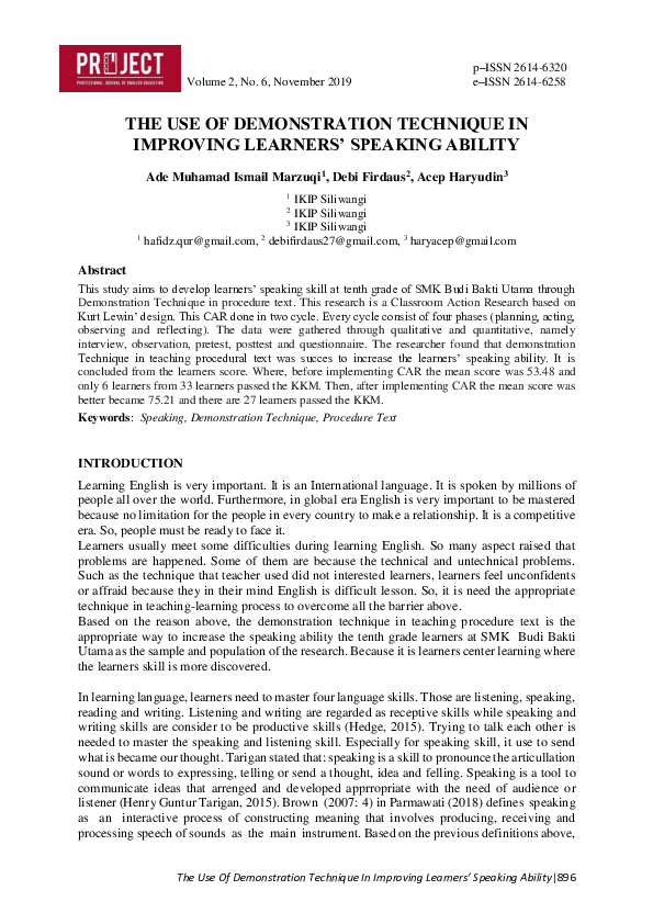 (PDF) The Use of Demonstration Technique in Improving Learners ...