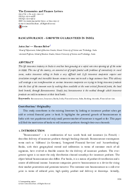 (PDF) Bancassurance - Growth Guaranteed in India