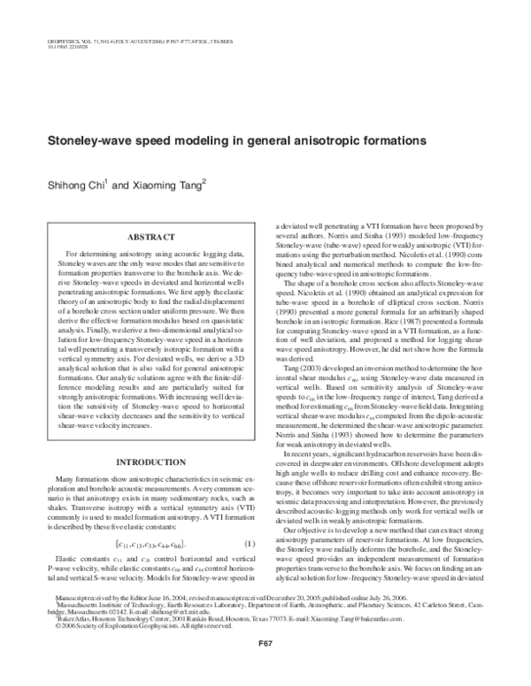 (PDF) Stoneley-wave speed modeling in general anisotropic formations