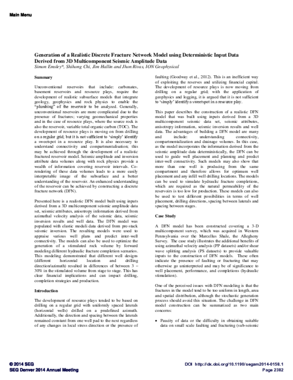 Pdf Generation Of A Realistic Discrete Fracture Network Model Using