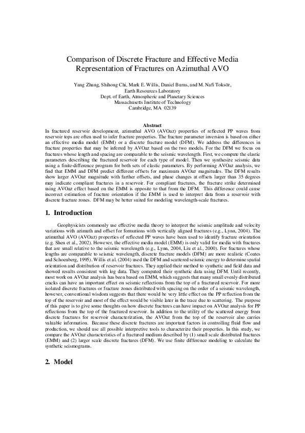 Pdf Comparison Of Discrete Fracture And Effective Media Representation Of Fractures On