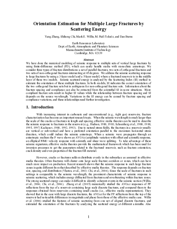 (PDF) Orientation Estimation for Multiple Large Fractures by Scattering Energy