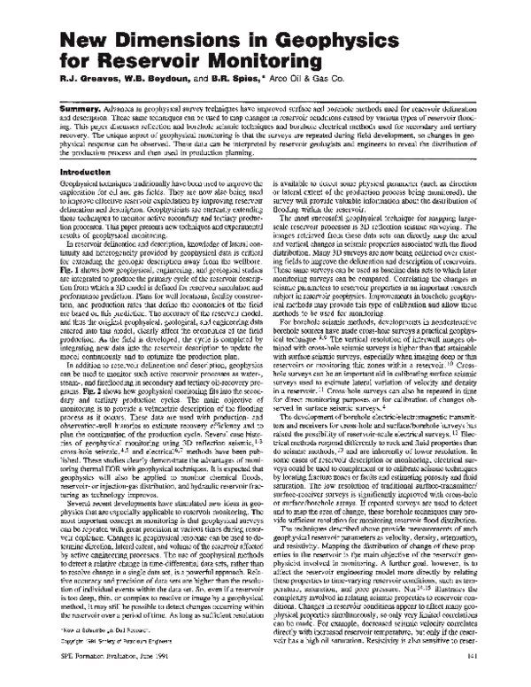 (PDF) New Dimensions in Geophysics for Reservoir Monitoring