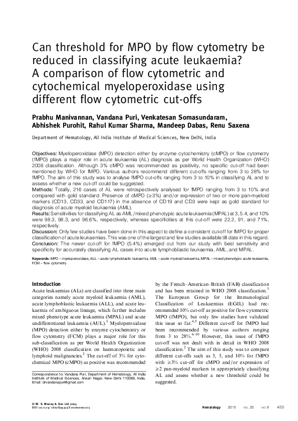 (PDF) Can threshold for MPO by flow cytometry be reduced in classifying ...
