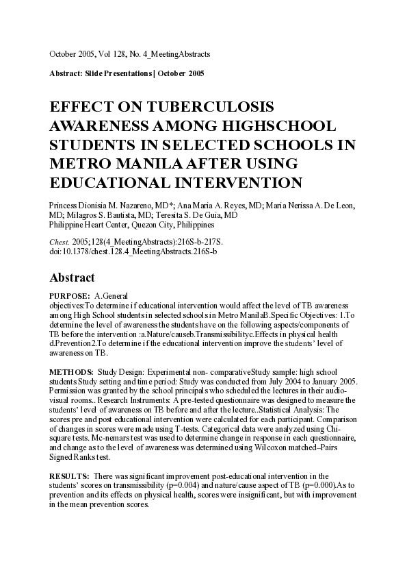 (PDF) Effect on Tuberculosis Awareness Among Highschool Students in ...