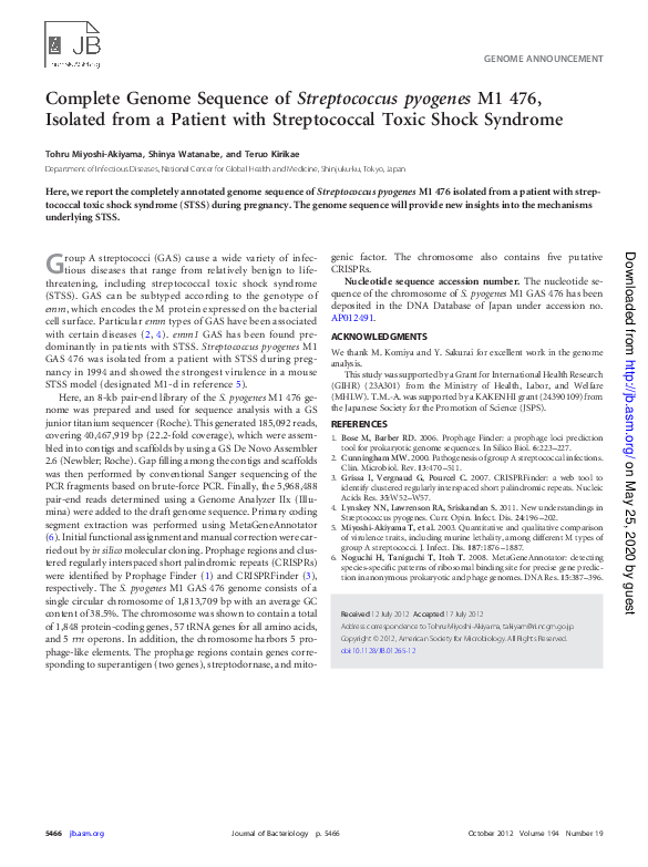 (PDF) Complete Genome Sequence of Streptococcus pyogenes M1 476 ...