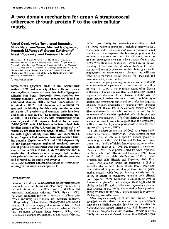 (PDF) A two-domain mechanism for group A streptococcal adherence ...