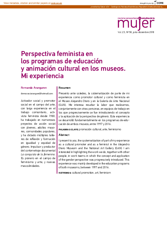 (PDF) Perspectiva feminista en los programas de educación y animación cultural en los museos. Mi ...