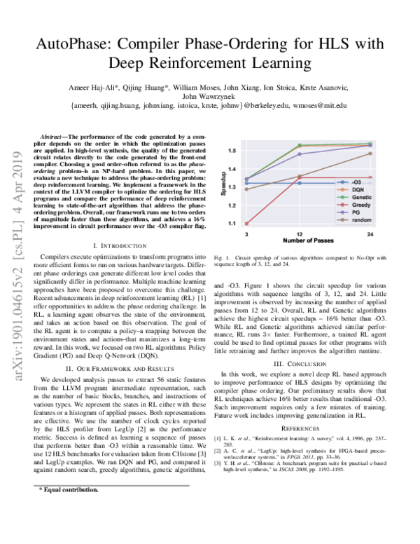 (PDF) AutoPhase: Compiler Phase-Ordering for High Level Synthesis with Deep Reinforcement Learning