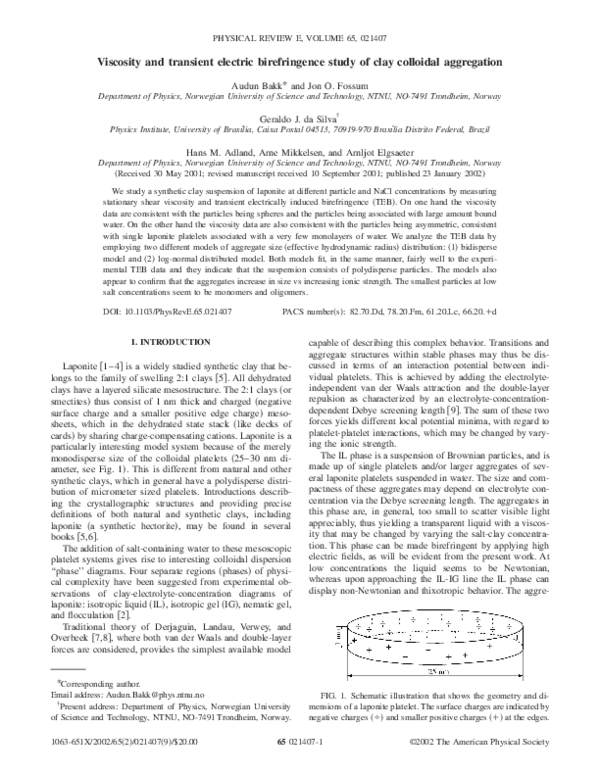 (PDF) Viscosity and transient electric birefringence study of clay ...