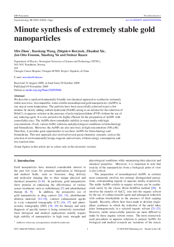 (PDF) Minute synthesis of extremely stable gold nanoparticles