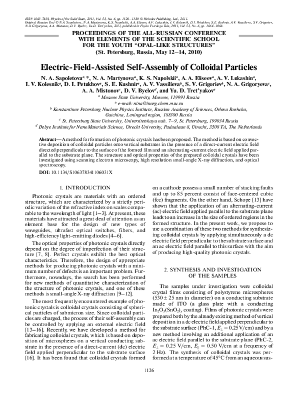 (PDF) Electric-field-assisted self-assembly of colloidal particles | Irina Kolesnik - Academia.edu
