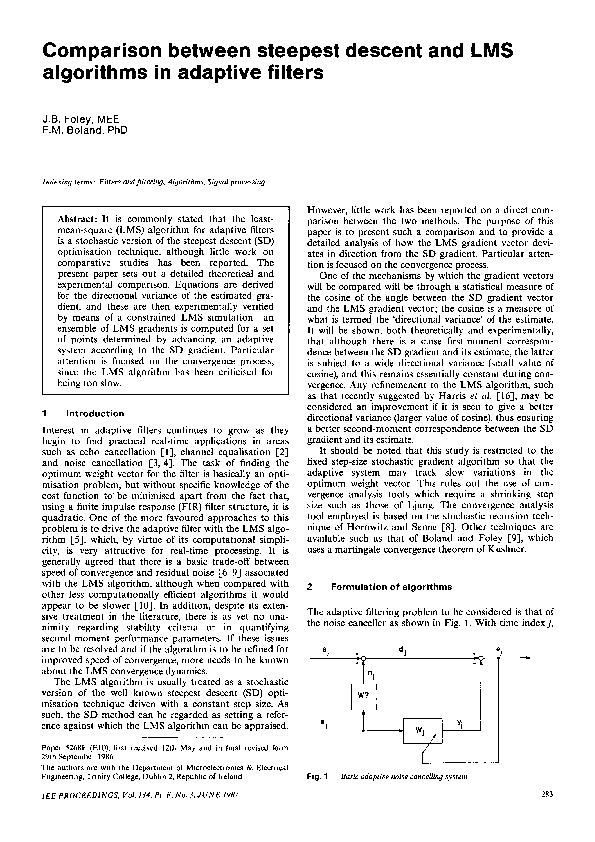 (PDF) Comparison between steepest descent and LMS algorithms in ... (PDF) Comparison between steepest descent and LMS algorithms in ...