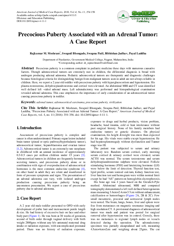(PDF) Precocious Puberty Associated with an Adrenal Tumor: A Case ...