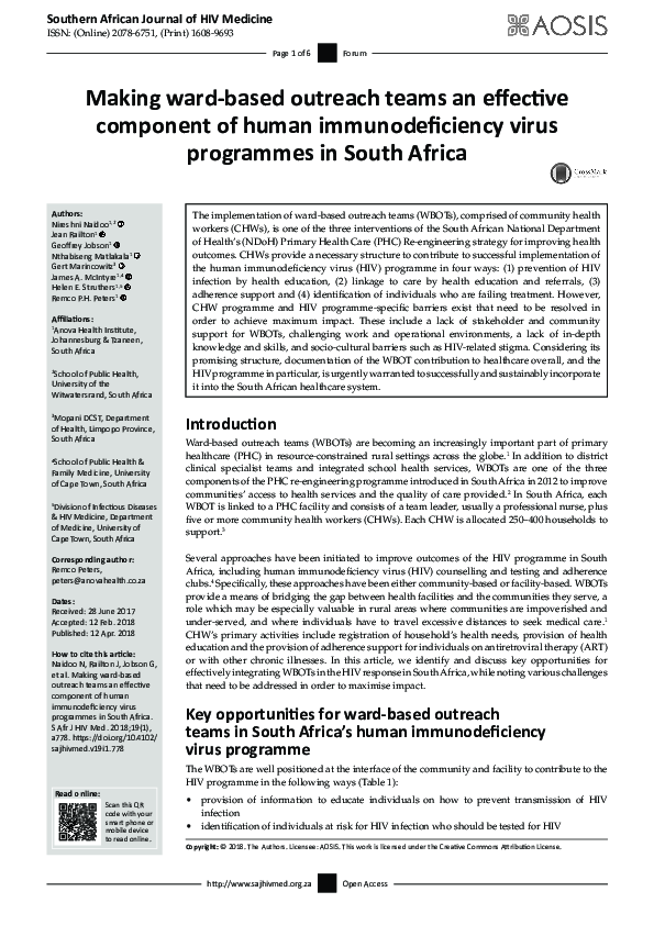 (PDF) Making ward-based outreach teams an effective component of human ...