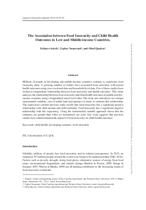 (PDF) The Association between Food Insecurity and Child Health Outcomes in Low and Middle-income ...
