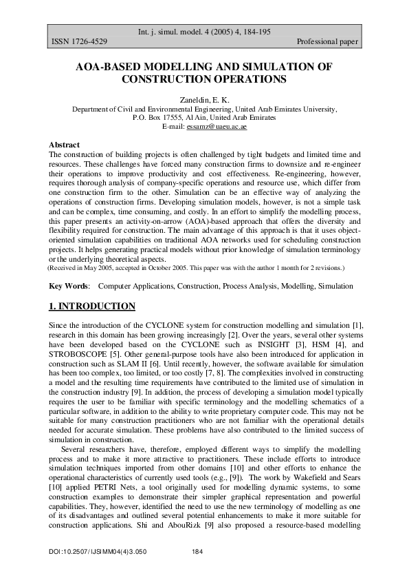 (PDF) AOA-based modelling and simulation of construction operations
