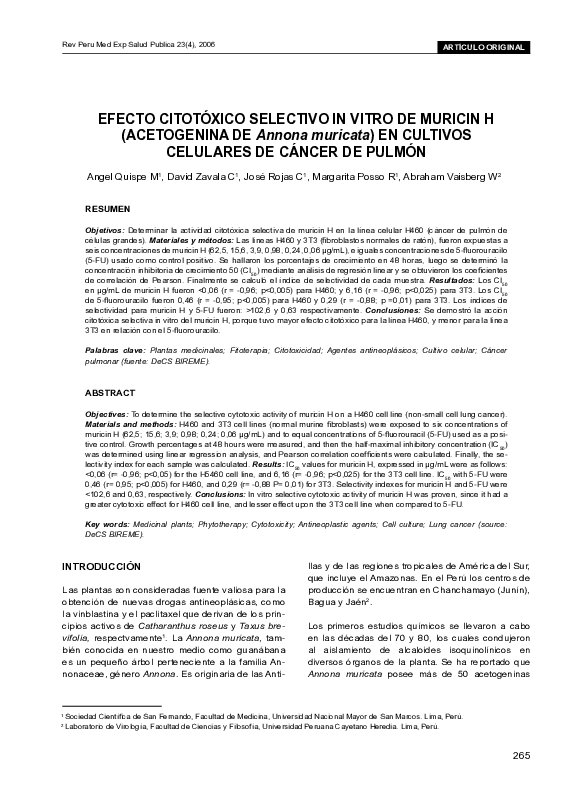 (PDF) Efecto citotóxico selectivo in vitro de muricin H (acetogenina de ...