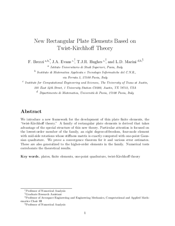 Pdf New Rectangular Plate Elements Based On Twist Kirchhoff Theory