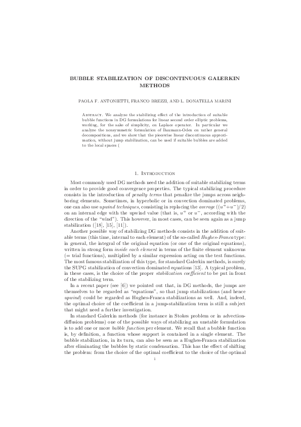 (PDF) Bubble stabilization of discontinuous Galerkin methods