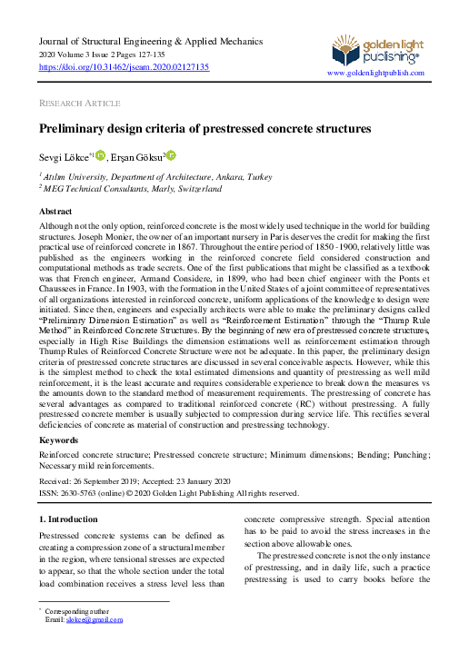 (PDF) Preliminary design criteria of prestressed concrete structures