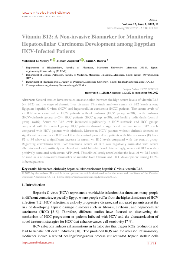 (PDF) Vitamin B12: A Non-invasive Biomarker for Monitoring ...