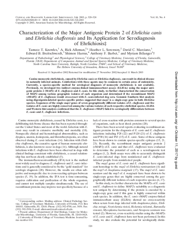 (PDF) Characterization of the Major Antigenic Protein 2 of Ehrlichia ...