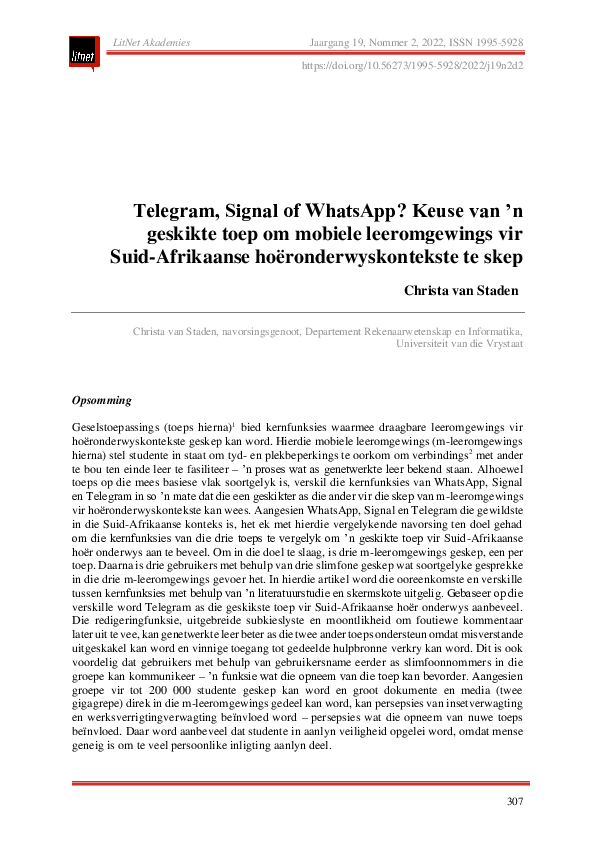 (PDF) Telegram, Signal of WhatsApp? Keuse van ’n geskikte toep om ...