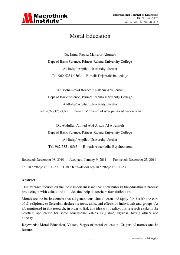 (PDF) Moral Education