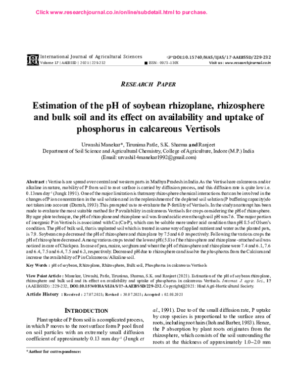 (PDF) Estimation of the pH of soybean rhizoplane, rhizosphere and bulk ...
