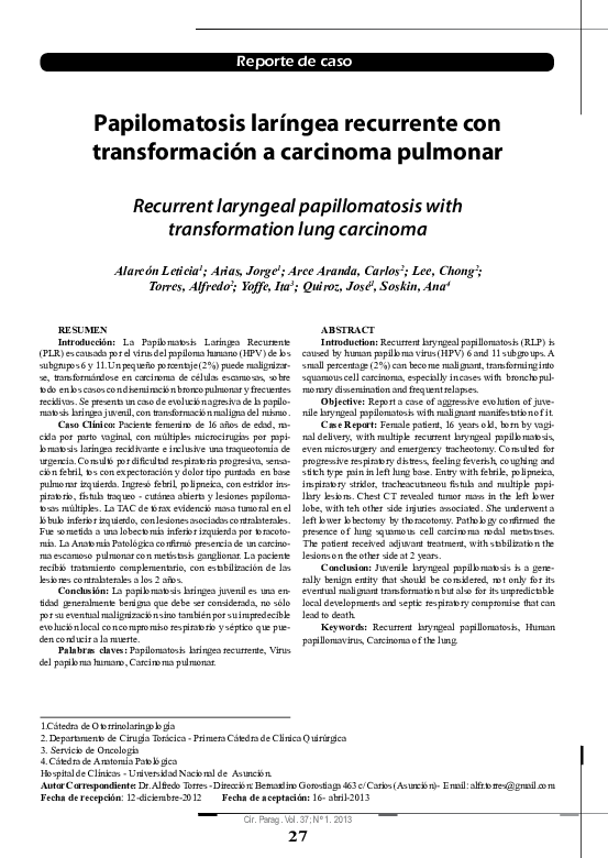 (PDF) Papilomatosis laríngea recurrente contransformación a carcinoma ...