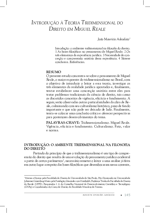 (PDF) Introdução À Teoria Tridimensional Do Direito Em Miguel Reale