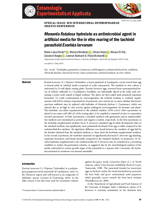 (PDF) Monarda fistulosa hydrolate as antimicrobial agent in artificial ...