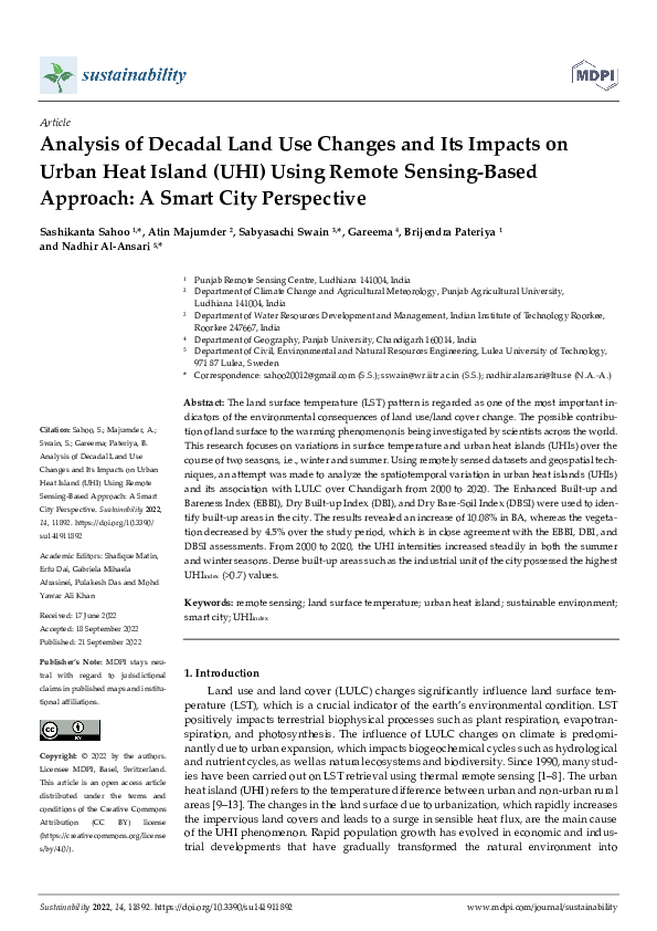 (PDF) Analysis of Decadal Land Use Changes and Its Impacts on Urban Heat Island (UHI) Using ...