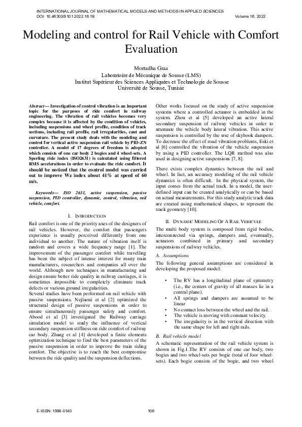 (PDF) Modeling and Control for Rail Vehicle with Comfort Evaluation