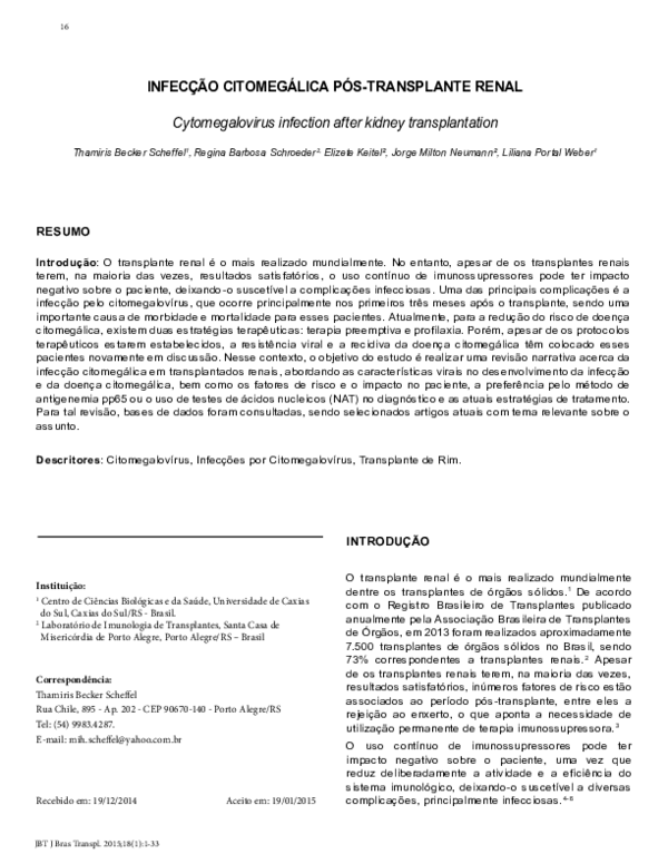 (PDF) Infecção Citomegálica Pós-Transplante Renal | Jorge Neumann ...