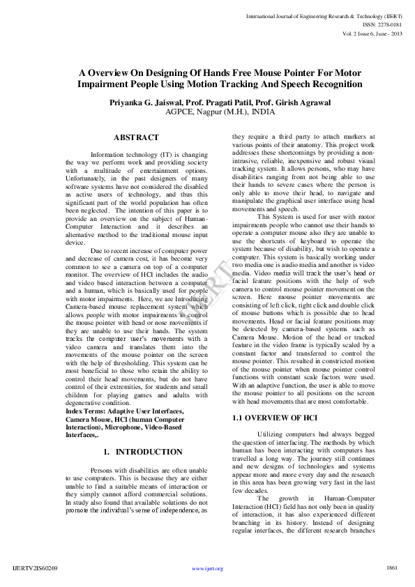 (PDF) A Overview On Designing Of Hands Free Mouse Pointer For Motor Impairment People Using ...