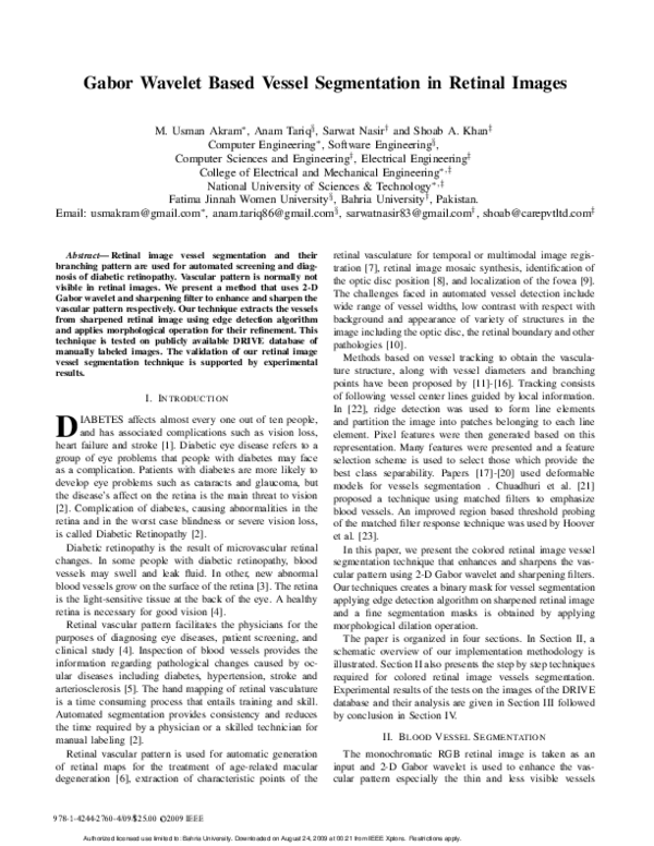 Pdf Gabor Wavelet Based Vessel Segmentation In Retinal Images Usman Akram