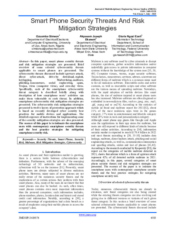 Pdf Smart Phone Security Threats And Risk Mitigation Strategies