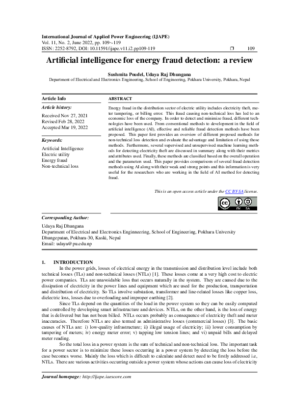 (PDF) Artificial intelligence for energy fraud detection: a review