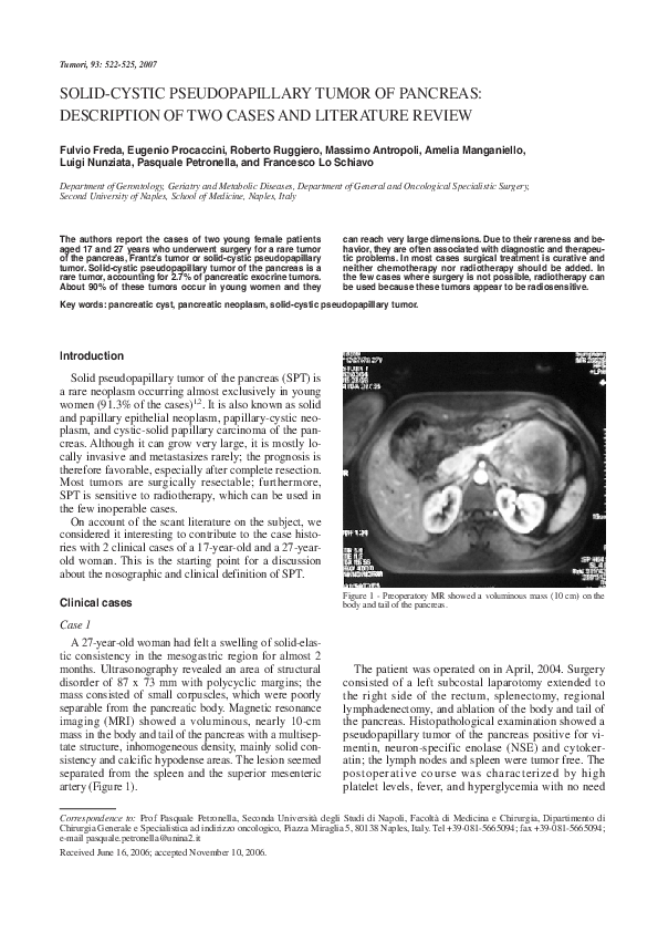 (PDF) Solid-cystic-pseudopapillarytumor of the pancreas - case report