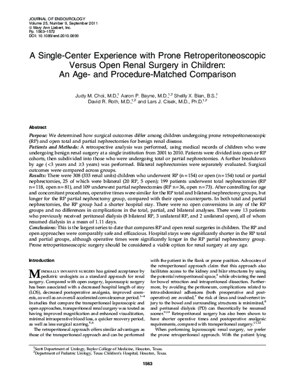 (PDF) A Single-Center Experience with Prone Retroperitoneoscopic Versus ...