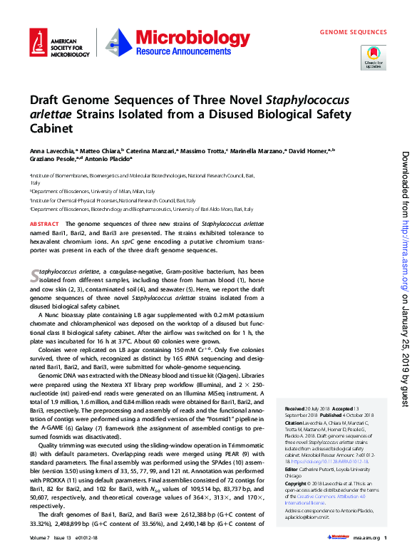(PDF) Draft Genome Sequences of Three Novel Staphylococcus arlettae ...