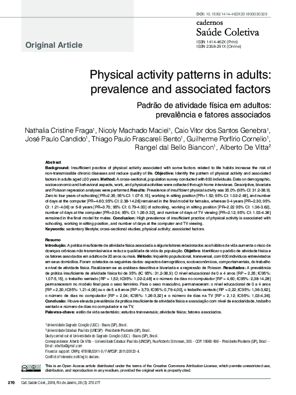 (PDF) Physical activity patterns in adults: prevalence and associated ...