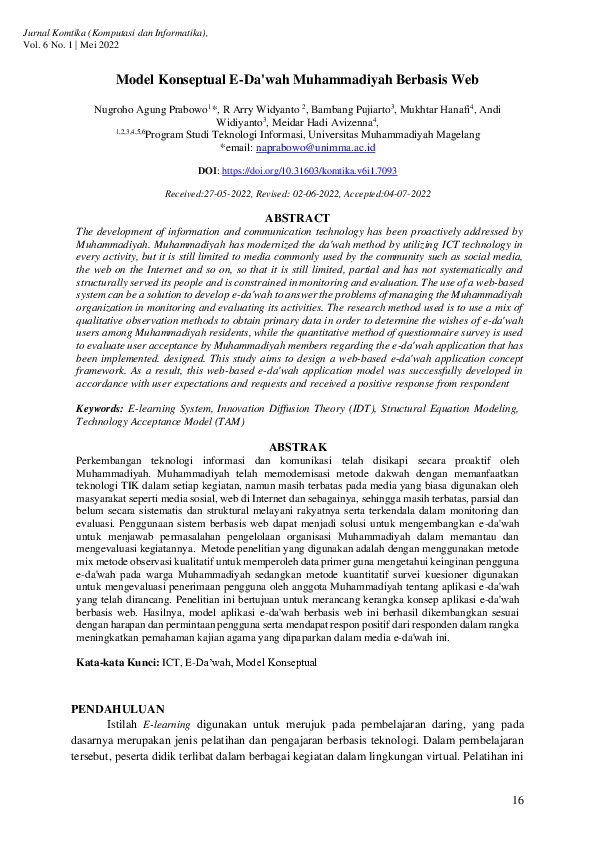 (PDF) Model Konseptual E-Da'wah Muhammadiyah Berbasis Web