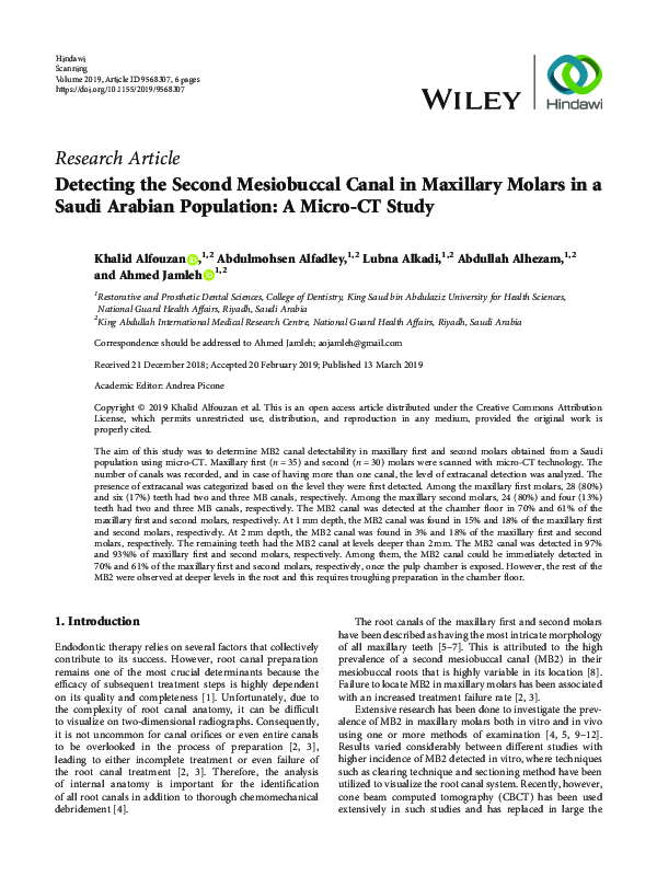 Pdf Detecting The Second Mesiobuccal Canal In Maxillary Molars In A Saudi Arabian Population