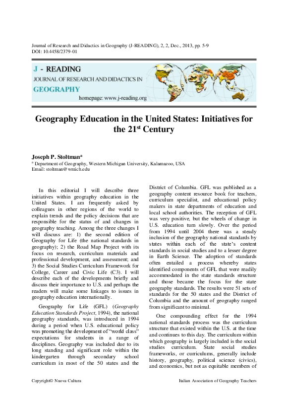 (PDF) Geography Education in the United States: Initiatives for the ...