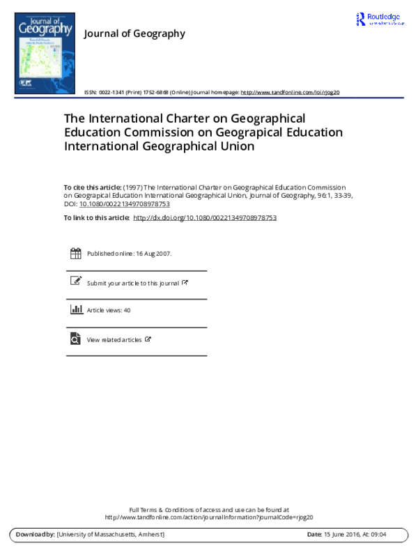 (PDF) The International Charter on Geographical Education: Setting the ...